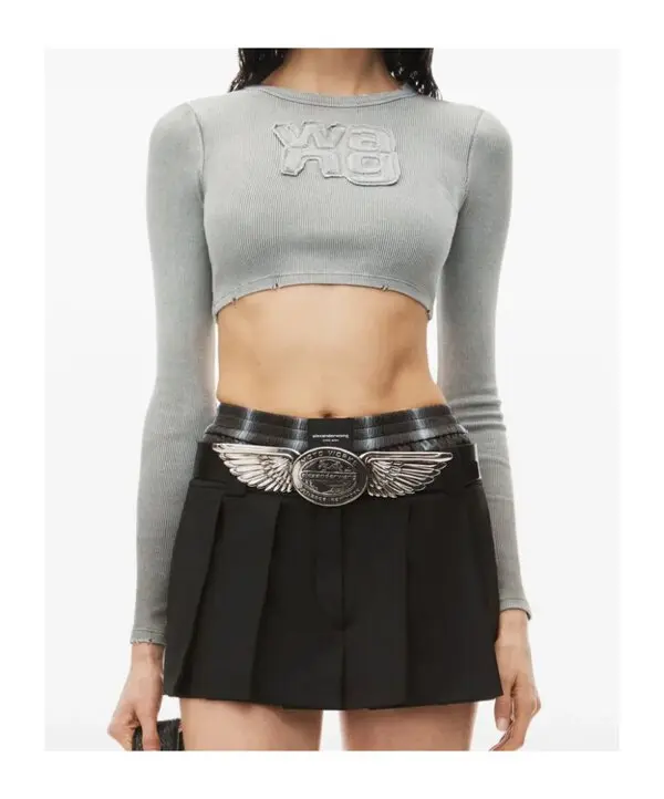 Alexander Wang Cropped Long Sleeve Top With Fluffy Logo