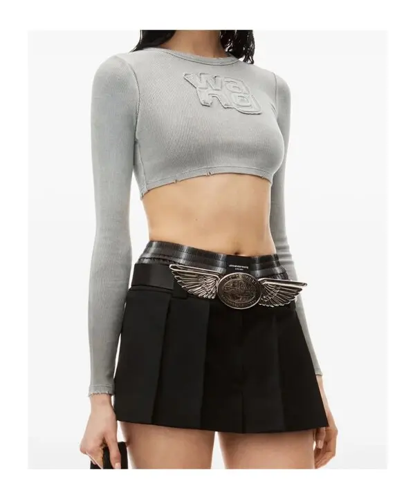 Alexander Wang Cropped Long Sleeve Top With Fluffy Logo