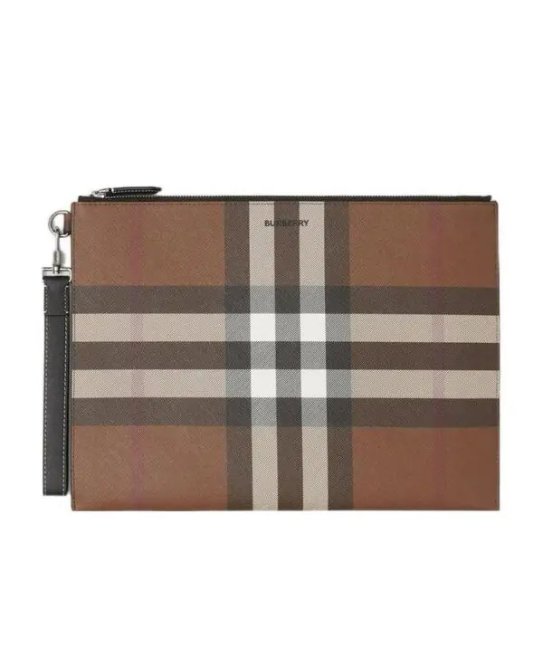 Burberry Large Check-pattern Pouch - Brown