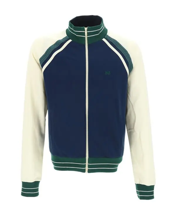 WALES BONNER Striped-trim Zipped Sweatshirt - Blue