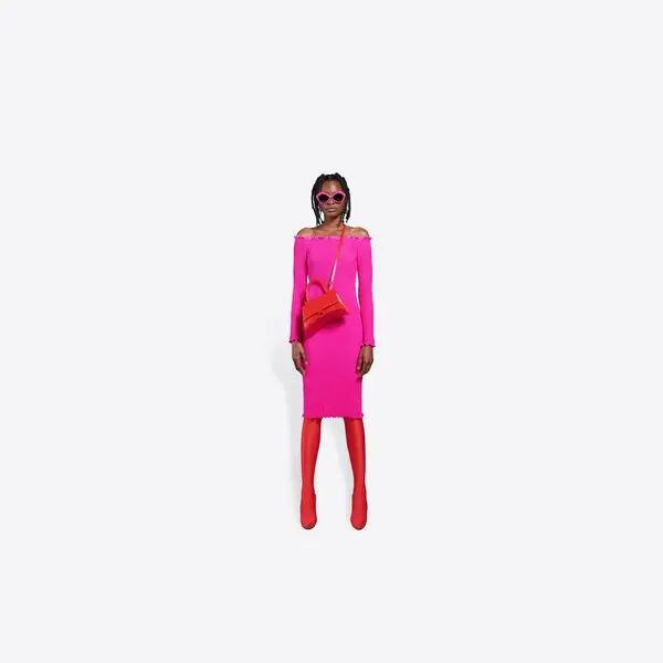 Balenciaga Smocked Off-the-shoulder Long Sleeve Mini Dress