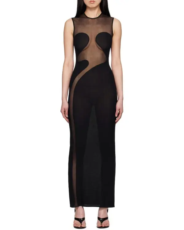 Alaïa Knit Molded Bodycon Maxi Dress - Black