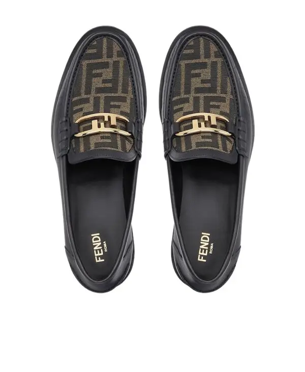 Fendi Ff Logo Pattern Slip-on Loafers - Black