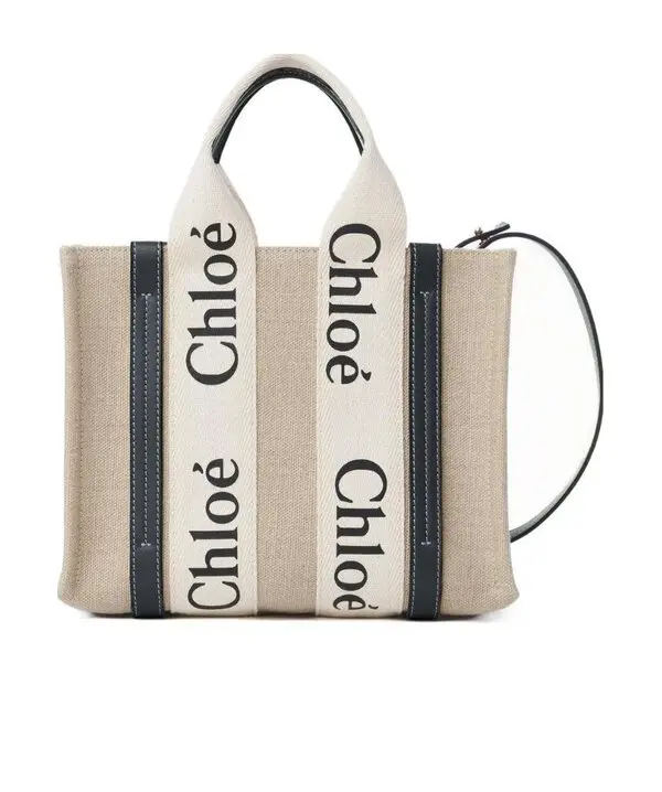 Chloé Logo Canvas And Calfskin Shoulder Bag - Nude
