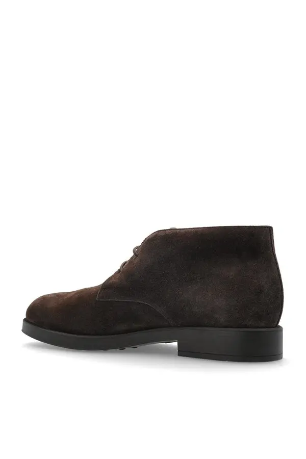 TOD'S Round Toe Lace-up Suede Boots - Brown