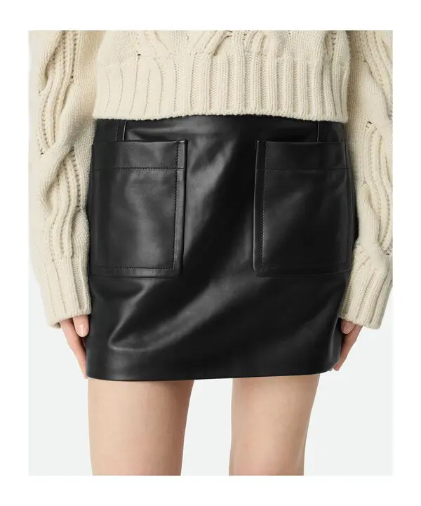 Bottega Veneta Nappa Lambskin Mini Skirt - Black