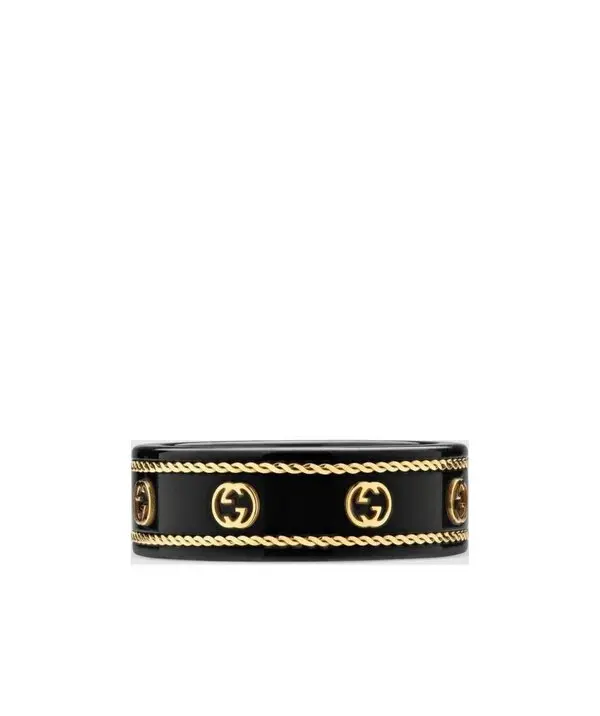 Gucci Icon Ring With Interlocking G Motif - Black