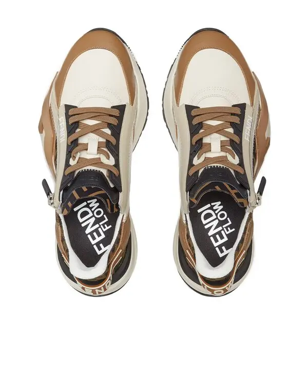 Fendi Leather And Ff Jacquard Sneakers - Brown