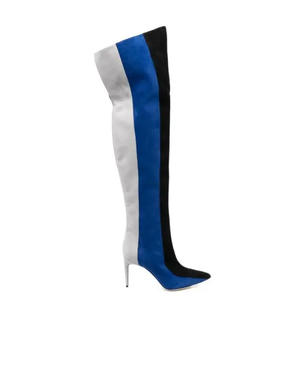 Manolo Blahnik Over The Knee Pointed Toe Boots - Blue