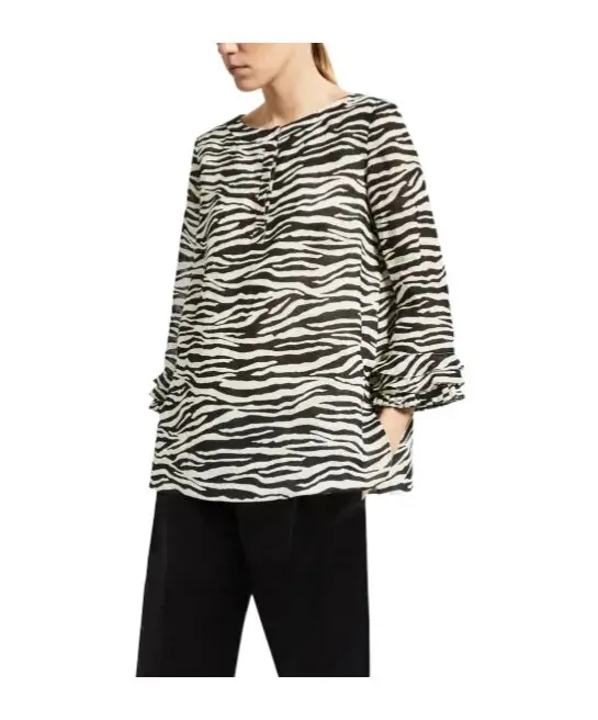 Max Mara Zebra Print Long-sleeve Top With Side Slits - Black