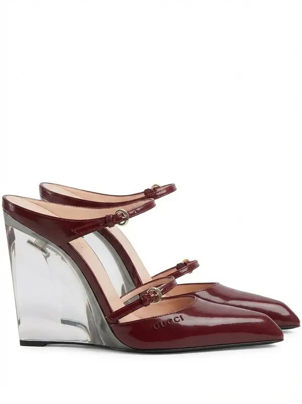 Gucci Wedge Mules With Adjustable Strap - Red