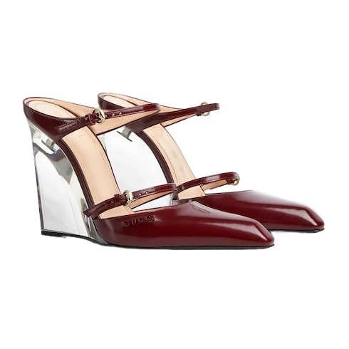 Gucci Wedge Mules With Adjustable Strap - Red