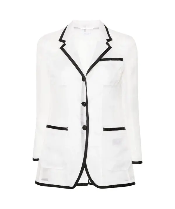 Thom Browne Semi-sheer Organza Blazer With Notched Lapels - White