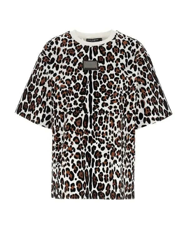 Dolce & Gabbana Logo Plaque Animal Print Crewneck T-shirt
