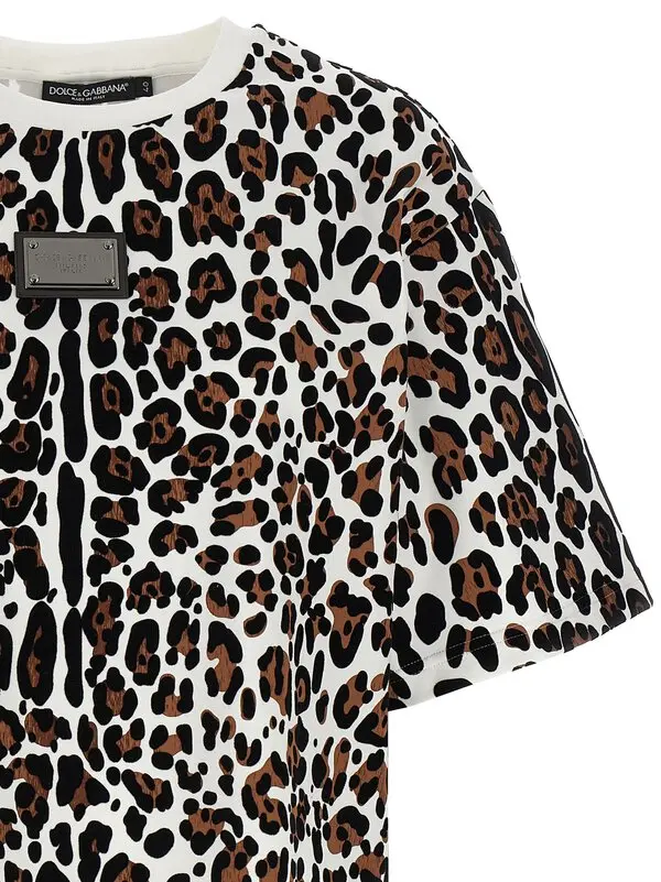 Dolce & Gabbana Logo Plaque Animal Print Crewneck T-shirt