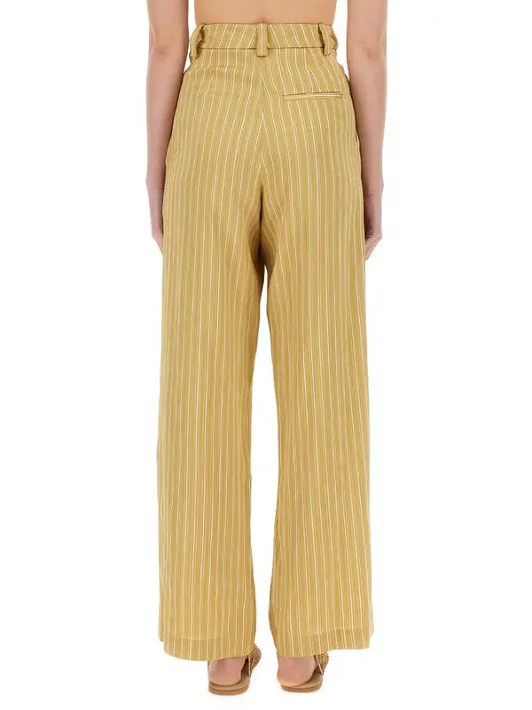 ALYSI Pleated Striped Satin Tailored Trousers