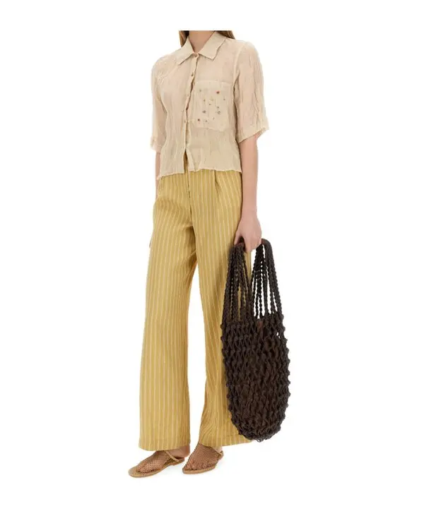 ALYSI Pleated Striped Satin Tailored Trousers
