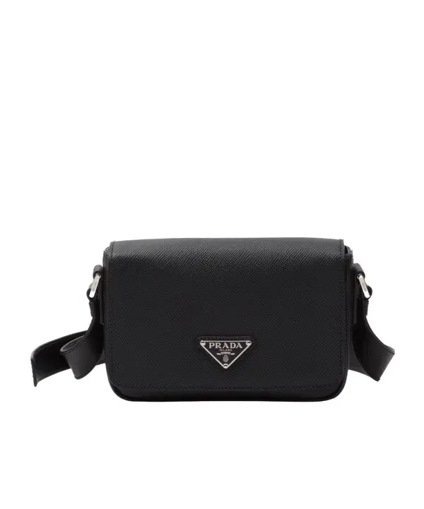 Prada Saffiano Triangle Logo Shoulder Bag - Black