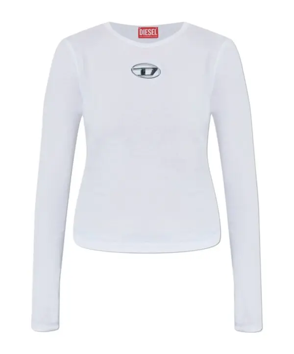 DIESEL® Long Sleeve Stretch Jersey Top With Oval D Cut Out - White