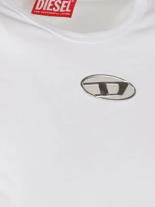 DIESEL® Long Sleeve Stretch Jersey Top With Oval D Cut Out - White