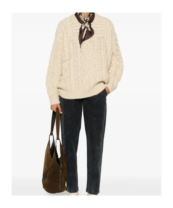 Isabel Marant Étoile Cream Cable Knit Crewneck Jumper