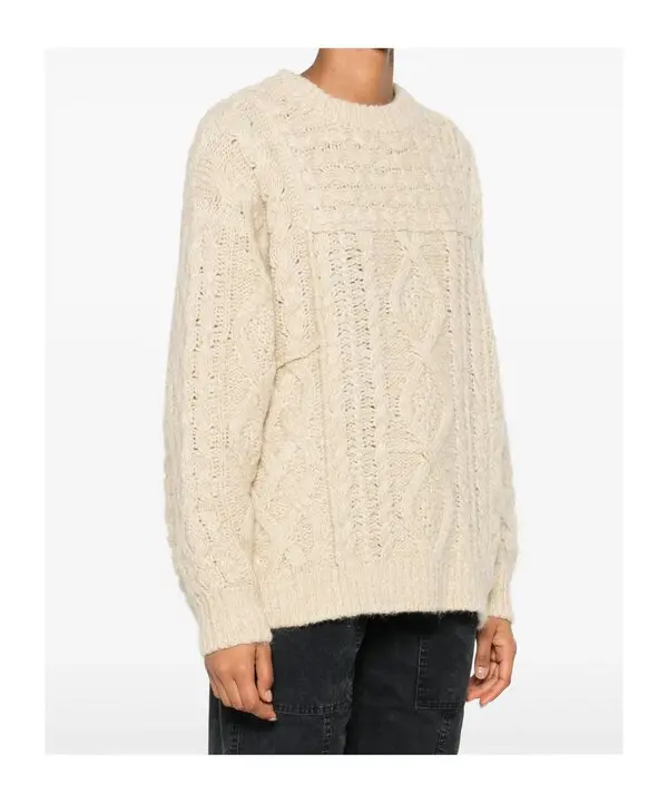 Isabel Marant Étoile Cream Cable Knit Crewneck Jumper