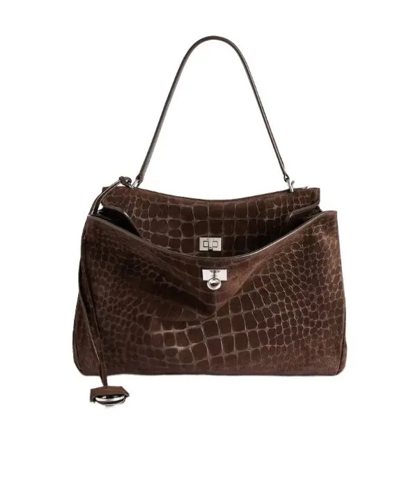 Balenciaga Rodeo Embossed Medium Top Handle Bag - Dark Brown