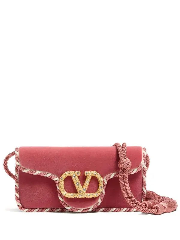 Valentino Garavani Locò Velvet Foldover Top Clutch Bag - Red