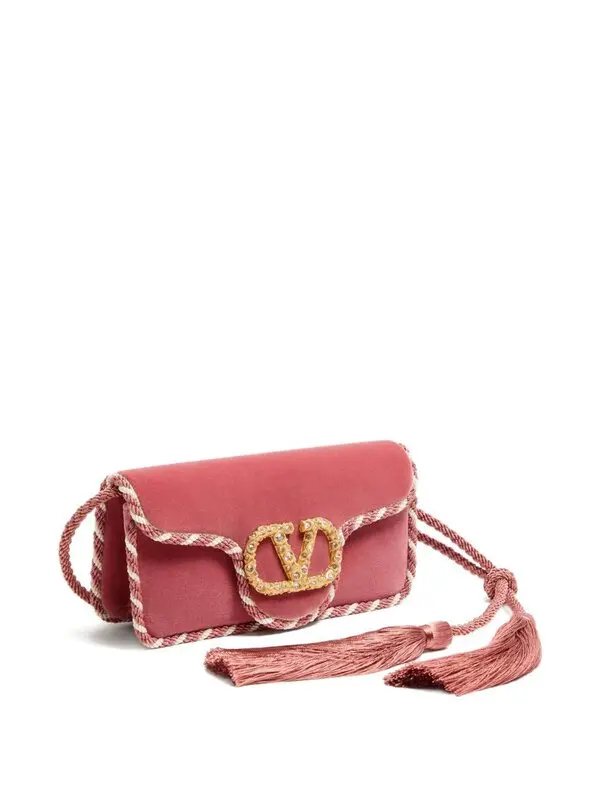 Valentino Garavani Locò Velvet Foldover Top Clutch Bag - Red