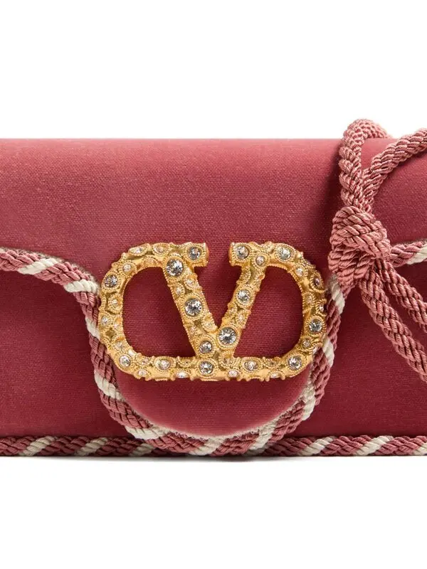 Valentino Garavani Locò Velvet Foldover Top Clutch Bag - Red