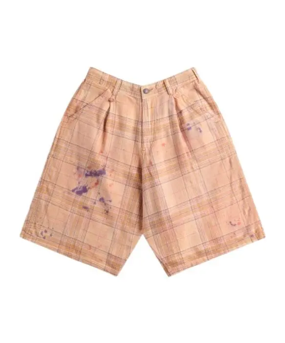 R13 Paint-splatter Plaid Shorts - Nude
