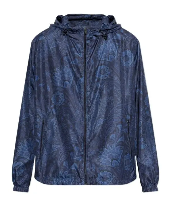 Etro Zip-up Hooded Jacket With Paisley Print - Navy Blue