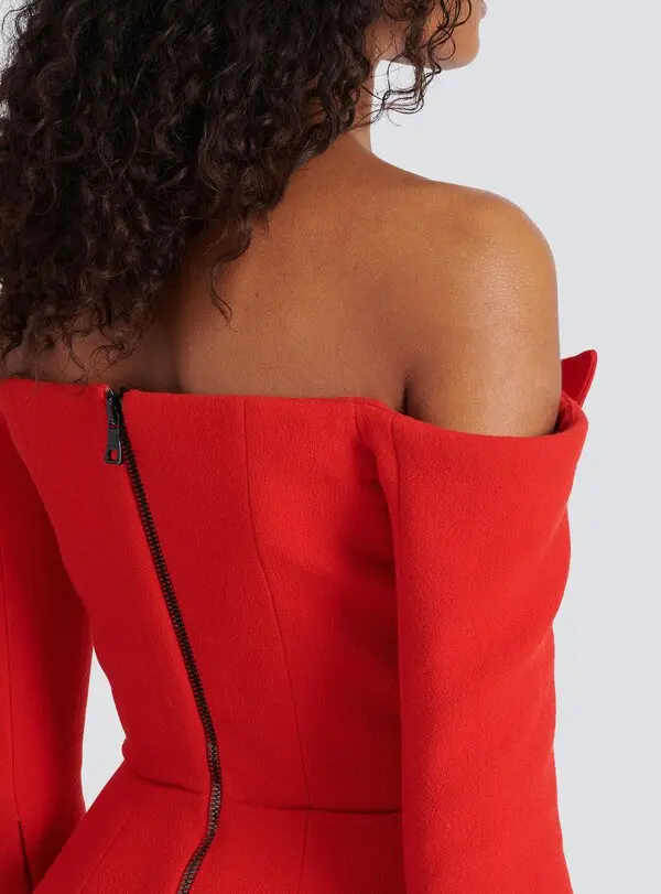 Balmain Off-the-shoulder Peplum Top With Deep V-neck