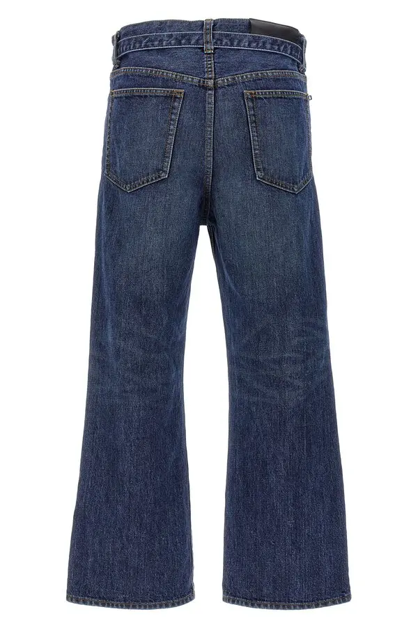 Sacai Boot-cut Belted Denim Jeans - Blue