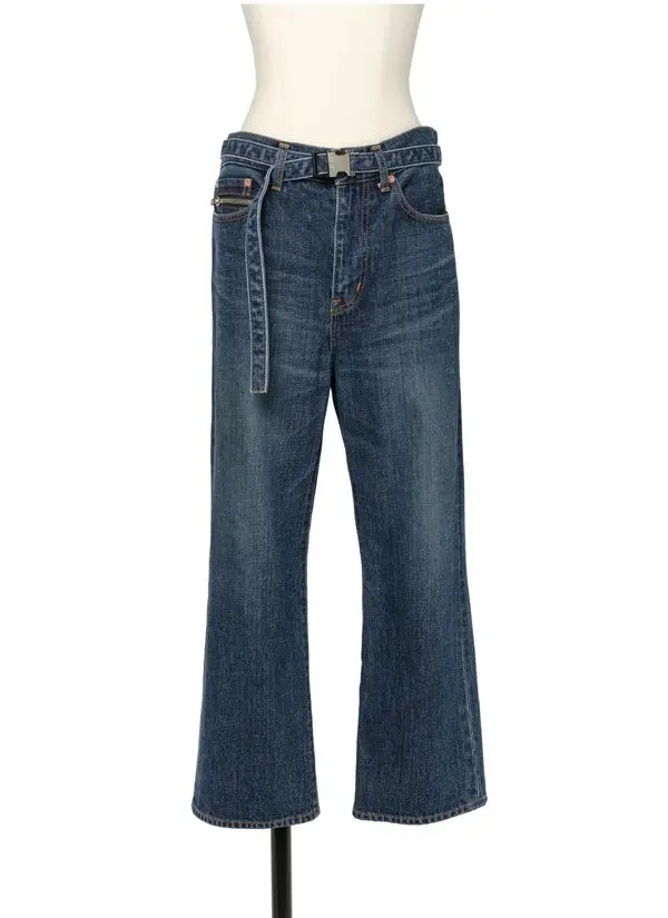 Sacai Boot-cut Belted Denim Jeans - Blue