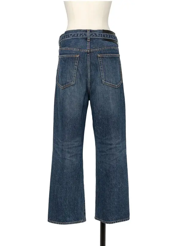 Sacai Boot-cut Belted Denim Jeans - Blue