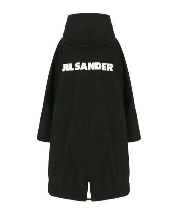 JIL SANDER Logo Detail Drawstring Coat - Black