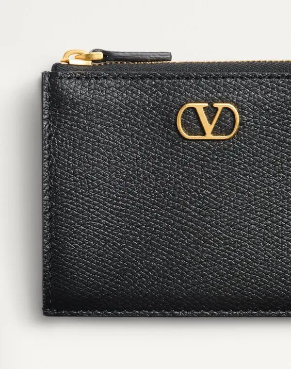 Valentino Garavani Vlogo Signature Zip-up Card Case - Black