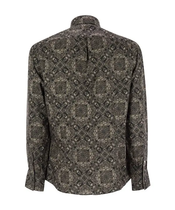 Brunello Cucinelli Patterned Curved Hem Shirt