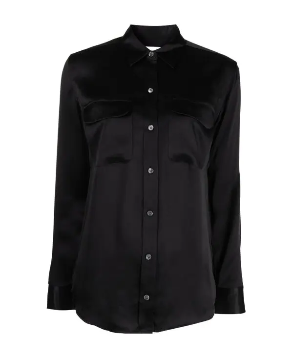 Equipment Signature Silk Shirt With Dual Pockets - Black
