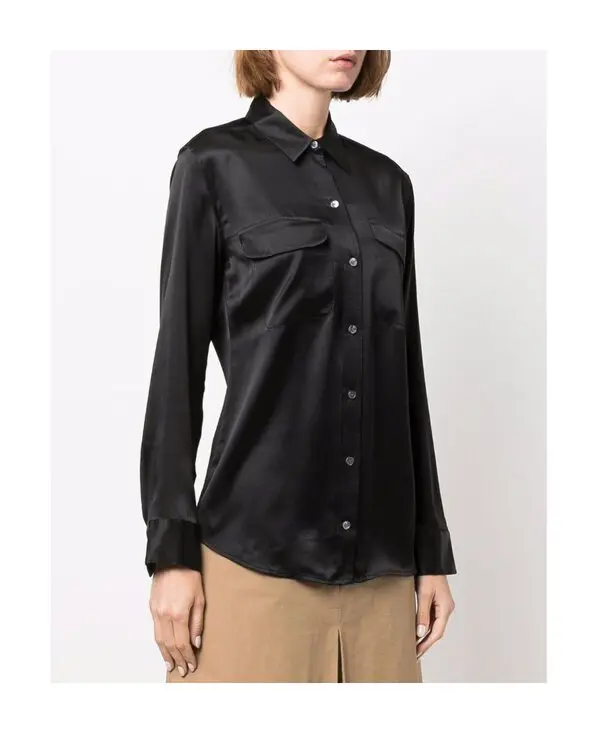 Equipment Signature Silk Shirt With Dual Pockets - Black