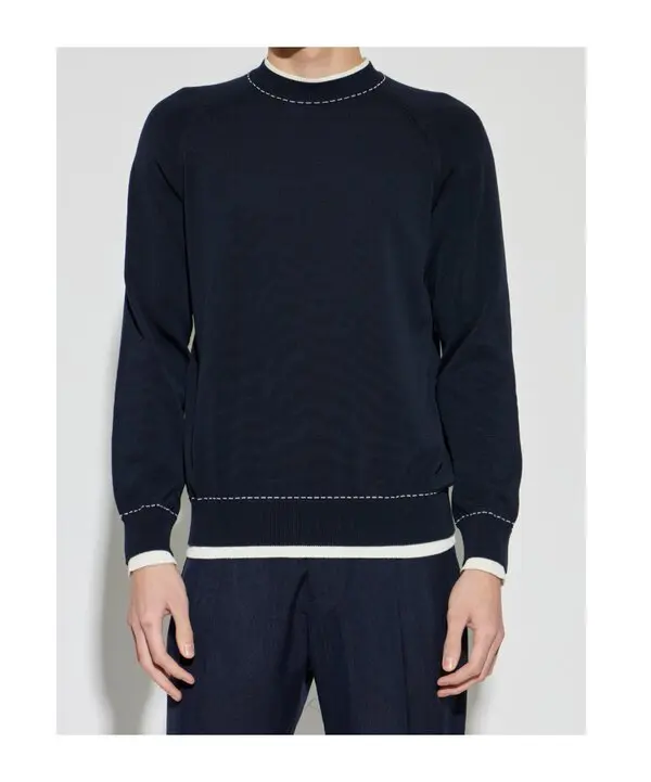 Eleventy Contrast Stitch Knitted Sweater - Navy