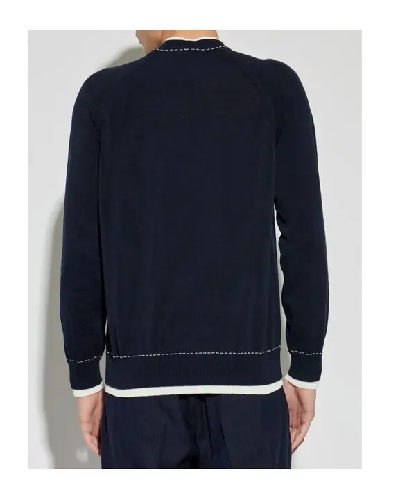 Eleventy Contrast Stitch Knitted Sweater - Navy