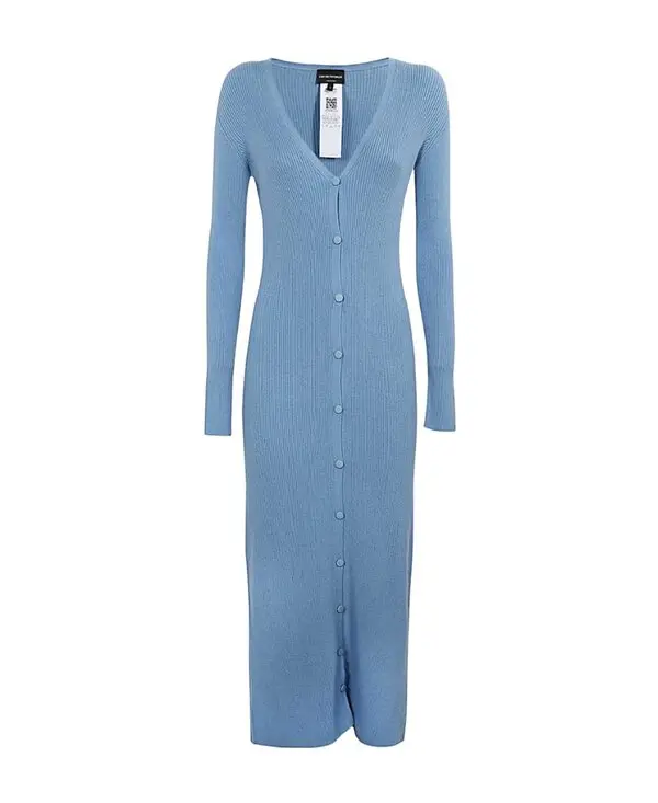 Emporio Armani Ribbed Long Sleeve V-neck Dress