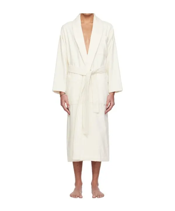 TEKLA Lace-up Bathrobe - Ivory White
