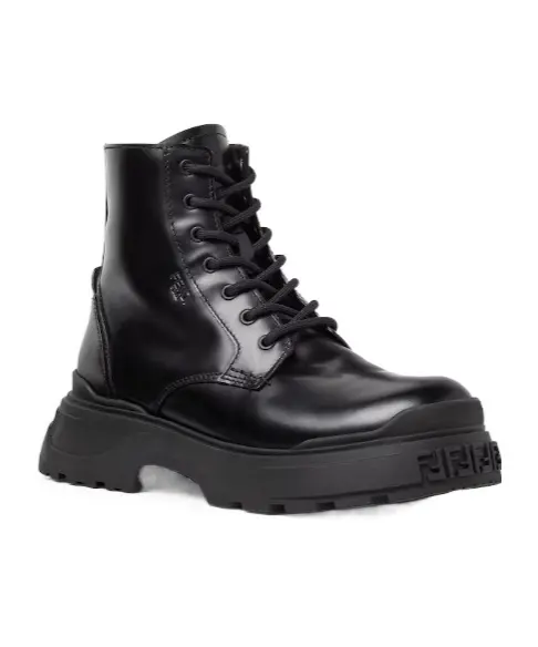Fendi Leather Combat Boots With Side Zip