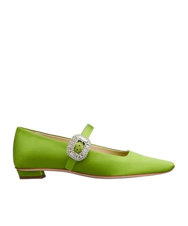 ROGER VIVIER Belle Vivier Mary Janes In Satin With Rhinestone Buckle - Green