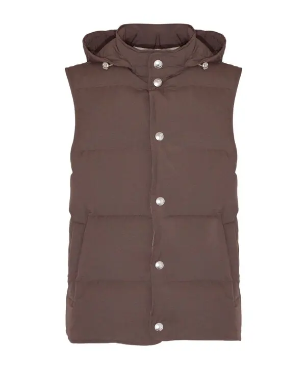 Eleventy Hooded Padded Vest - Brown