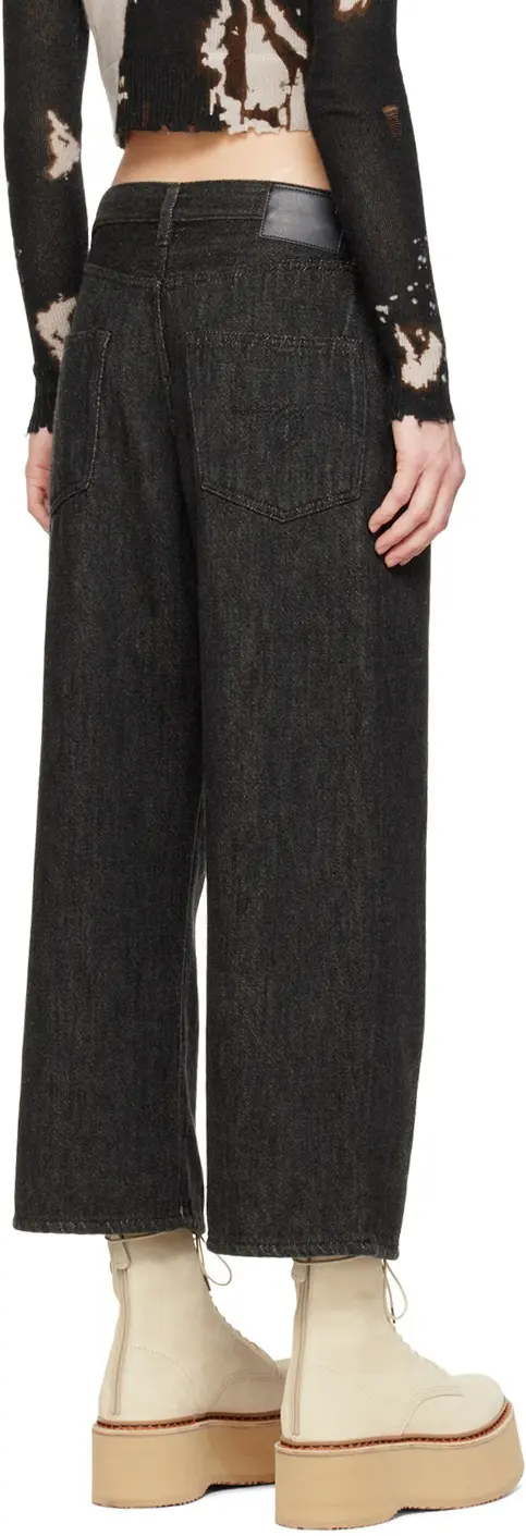 R13 Wide Leg Cropped Jeans - Black