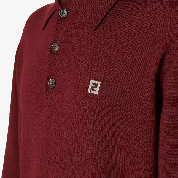 Fendi Ff Plaque Long Sleeved Polo Shirt - Red